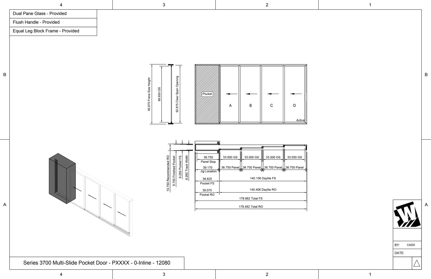 PXXXX - Pocket with 4 Vent Panels - (12080 - 12' Wide by 8' High) - CADdetails