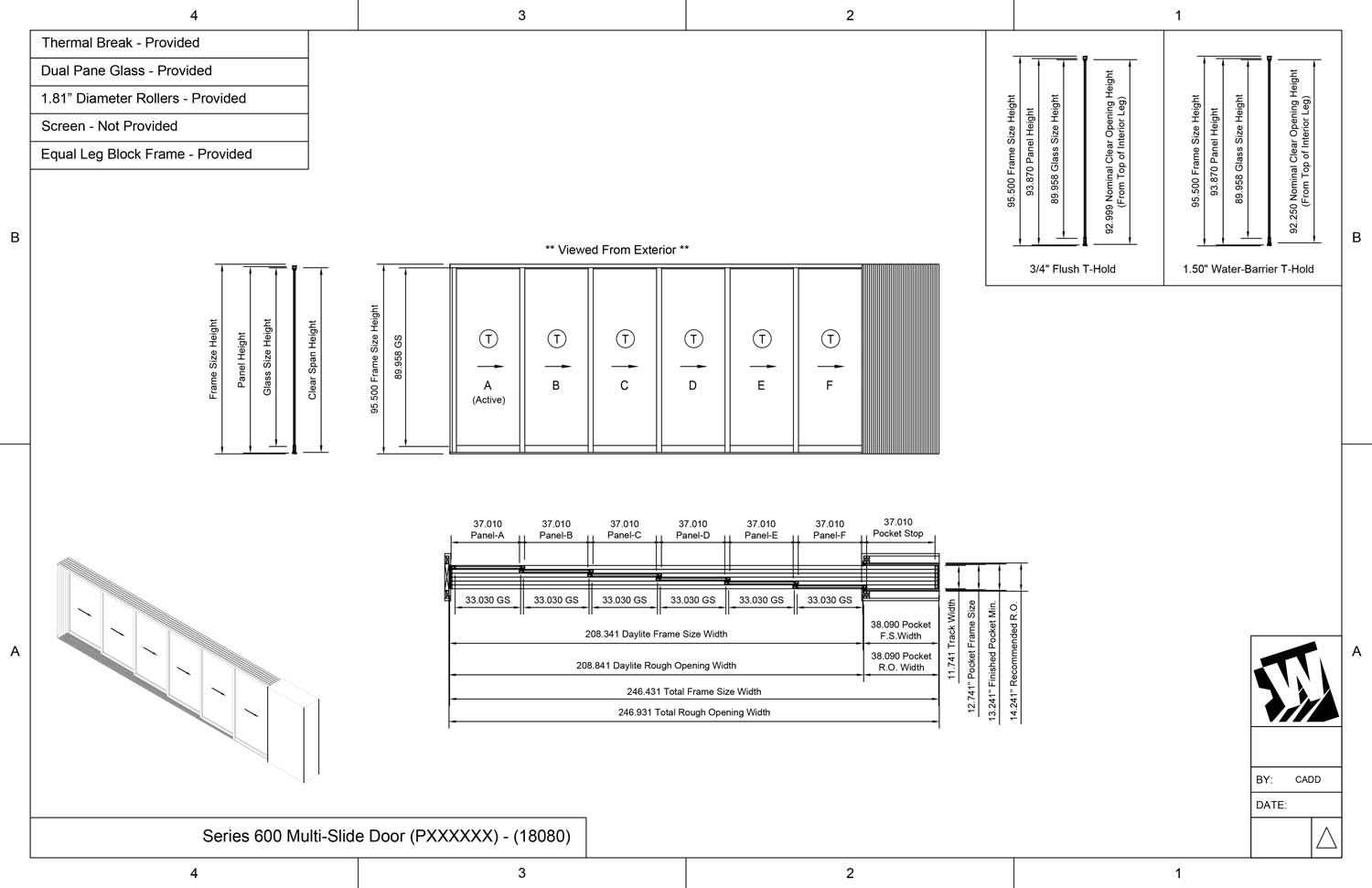 XXXXXXP - 6 Vent Panels with Pocket - (18080 - 8' Wide by 8' High) - CADdetails