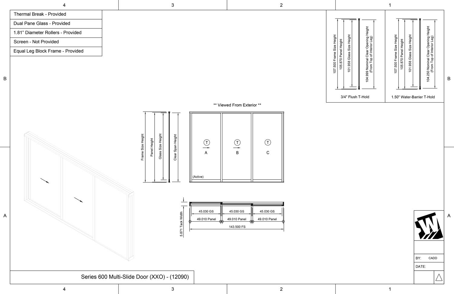 sliding door technical drawing