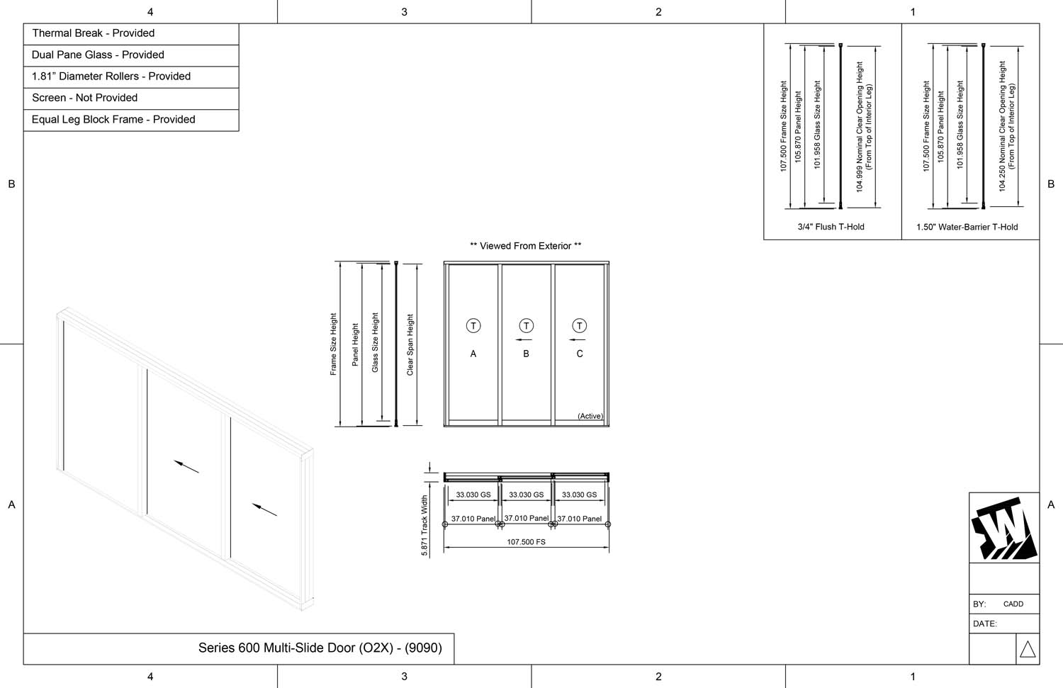 OXX - 1 Fixed Panel Stacking with 2 Vent Panels - (9090 - 9' Wide by 9 ...