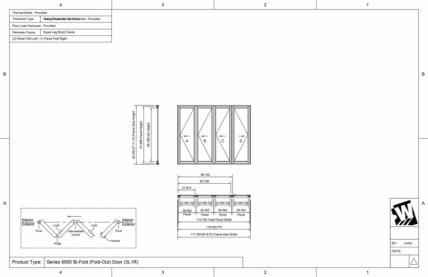 3L1R – 3 Panels Folding Left/ 1 Panel Folding Right – 10080 – 10' Wide by 8' High (F3 (Floor ...