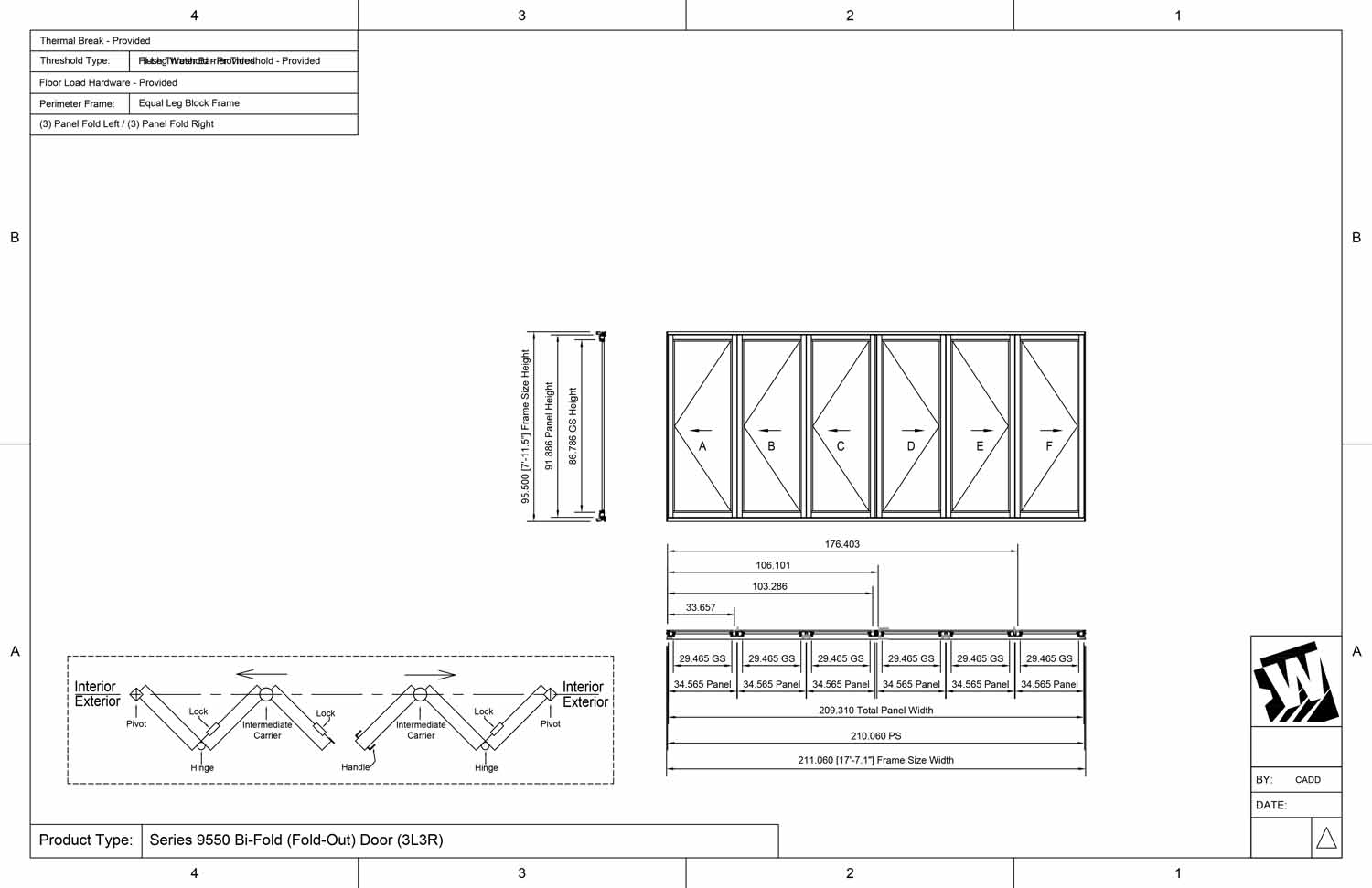 3L3R – 3 Panels Folding Left/ 3 Panels Folding Right – 18080 – 18' Wide by 8' High (F3 (Floor ...